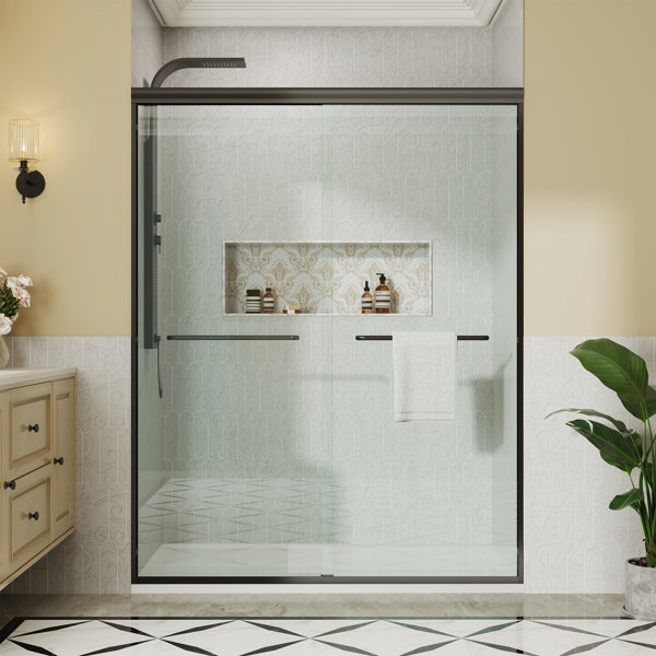 SUNRINX 56"-60" W x 72" H Semi-Frameless Double Sliding Shower Door with 1/4" Tempered Glass ...